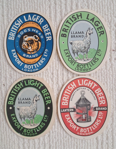4 Export Bottlers London beer bottle Labels 1950's | eBay
