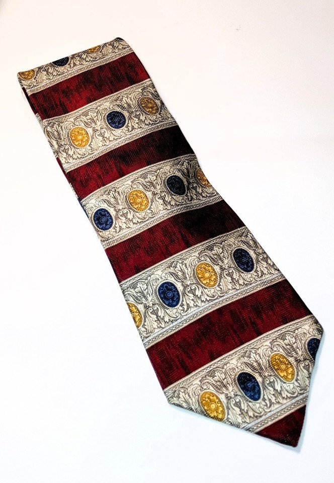 Andhurst Men's Necktie Tie 100% Silk Maroon Gray Gold Blue Ovals USA 57 ...