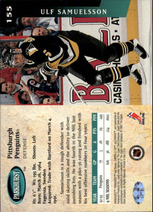 1993-94 Parkhurst Penguins Hockey Card #155 Ulf Samuelsson | eBay