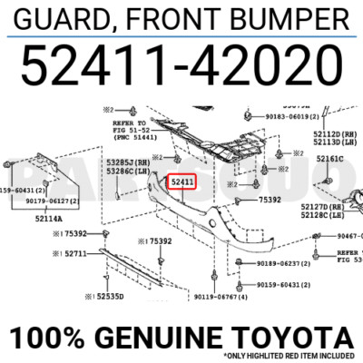 5241142020 Genuine Toyota GUARD, FRONT BUMPER 52411-42020 | eBay