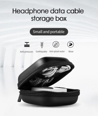 BLACK PORTABLE EVA HEADSET Earphone Hard Case Storage Pouch Box Bag ...