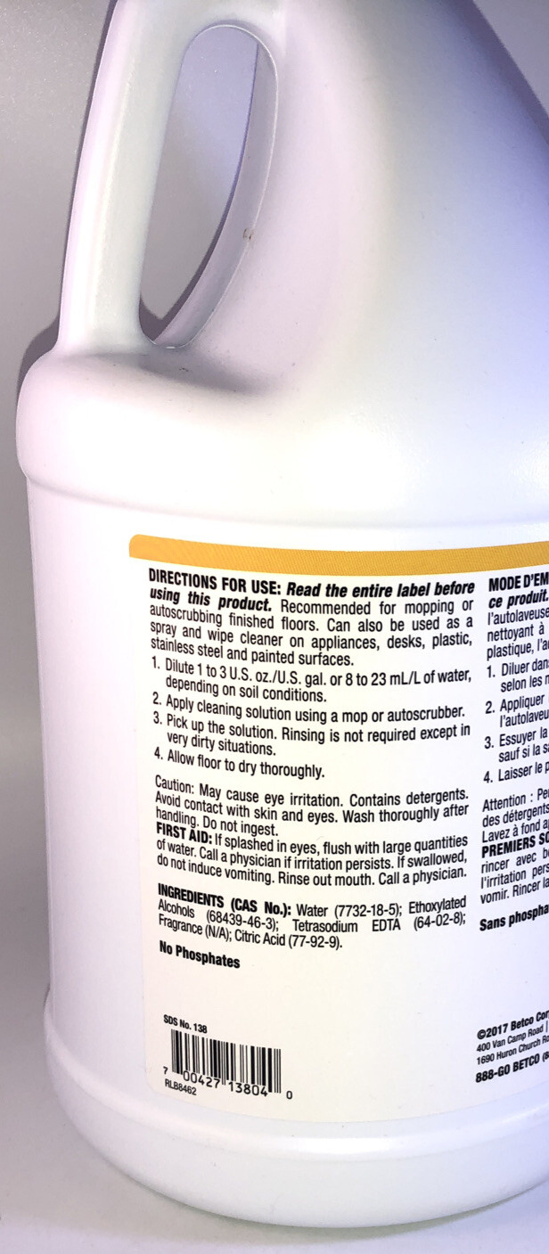 SHIPS N 24 HRS-Betco pH7 #138 Daily Floor Cleaner Lemon Scent 1 Gal ...