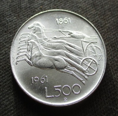 OLD SILVER COMMEMORATIVE 500 LIRE 1961 COIN OF ITALY ~ UNIFICATION OF ...