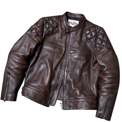 Mens Vintage Style Tea Core Horsehide Leather Distressed Biker ...