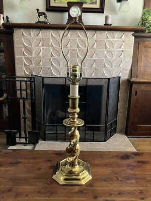 Early 70’s Stiffel Barley Twist Brass Lamp Orig Harp&Finial 7” Dia Base ...