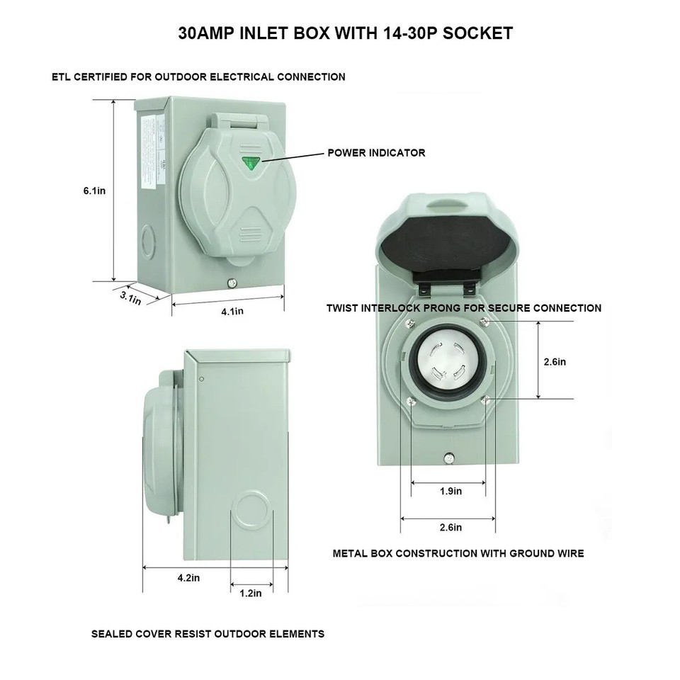 4000-8500W Generator Interlock Kit w/ 30A Inlet Box for Square D ...