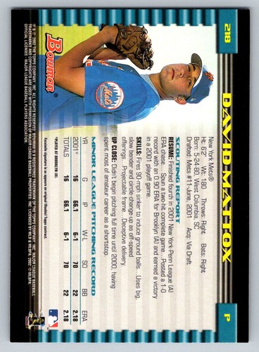 2002 Bowman #218 David Mattox Rookie Card New York Mets | eBay