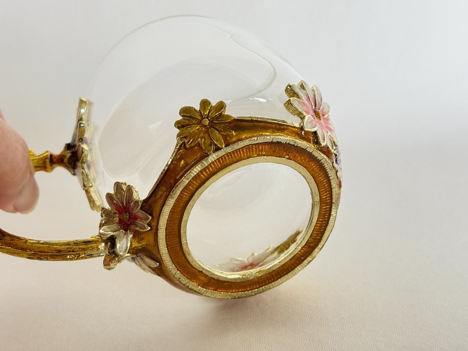 ARC of France Clear Glass Tea Coffee Cup Mug 32C1 Gold Tone Floral ...