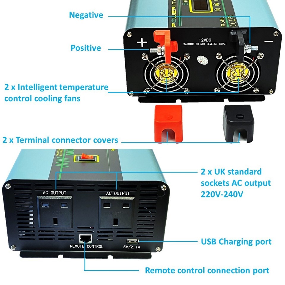 YQ Pure Sine Wave Power Inverter 12V to 240V 3000W 6000W Campervan ...