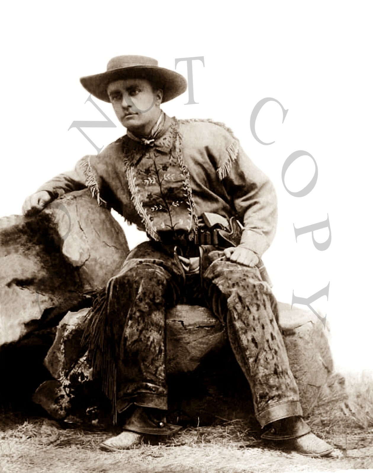 ANTIQUE REPRO PHOTO PRESIDENT A YOUNG TEDDY ROOSEVELT WITH HIS COLT ...