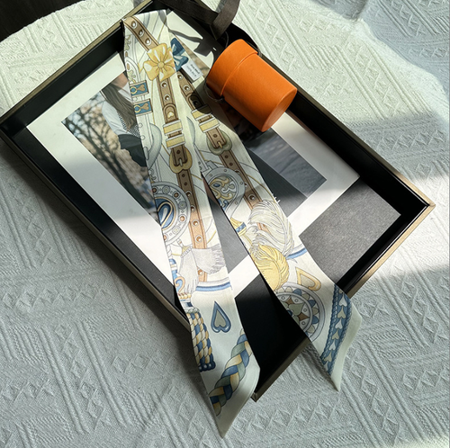 Pure 12 Momme Twill Silk Scarf wolf Print Slim Head Band Neck Tie ...