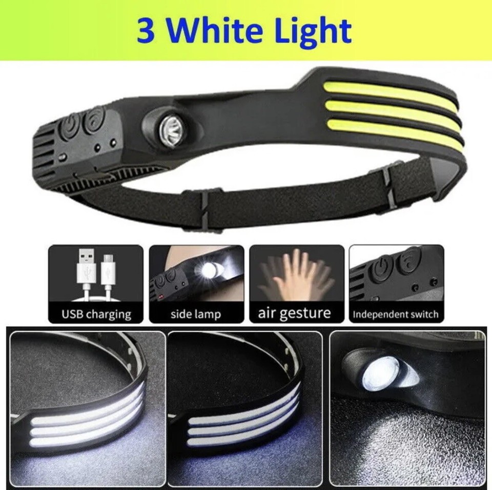 COBA LED Headlamp USB Rechargeable Headlight Torch Work Light Bar Head ...