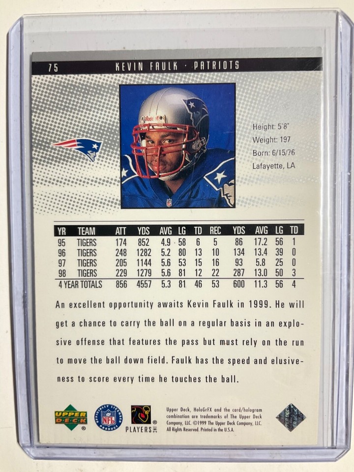 1999 Upper Deck Rookie GrFX Kevin Faulk #75 RC New England Patriots | eBay