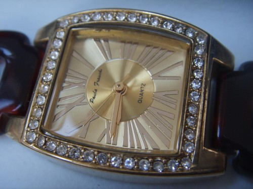 LADIES PAULA FRANCHI GOLD TONE WATCH WITH STONES & BRACELET STRAP BOXED ...