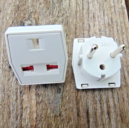 210 UK to EU EURO EUROPE TRAVEL ADAPTOR ADAPTER 3 - 2 PIN PLUG 10A 250V ...