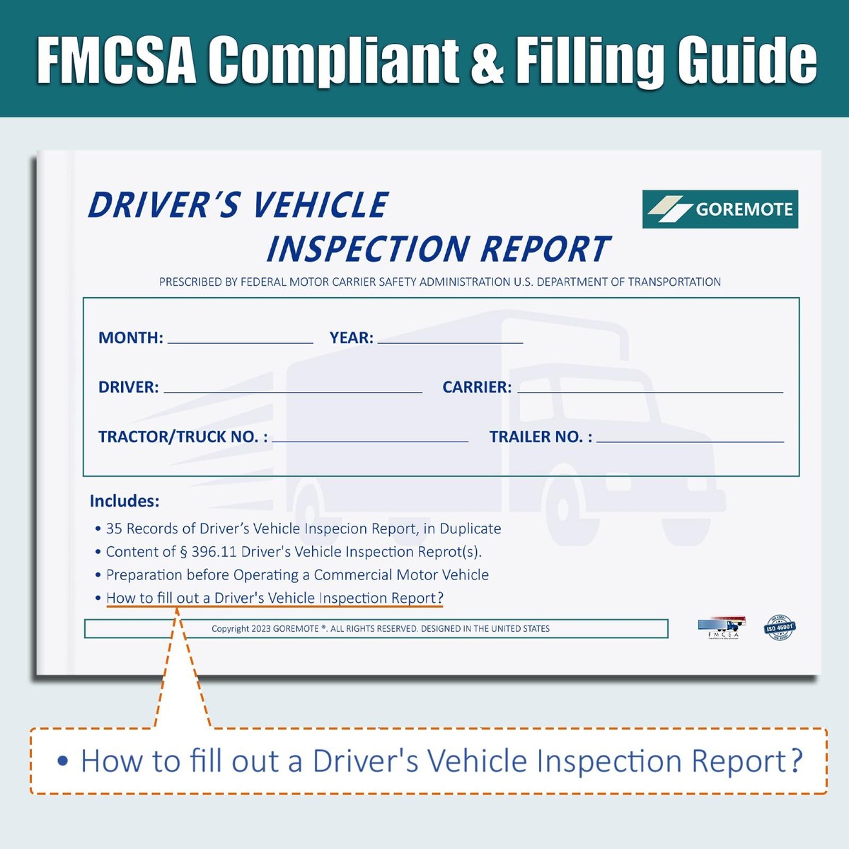 Free Printable Truck Driver DVIR Log Book - FMCSA Compliant 2-Ply ...