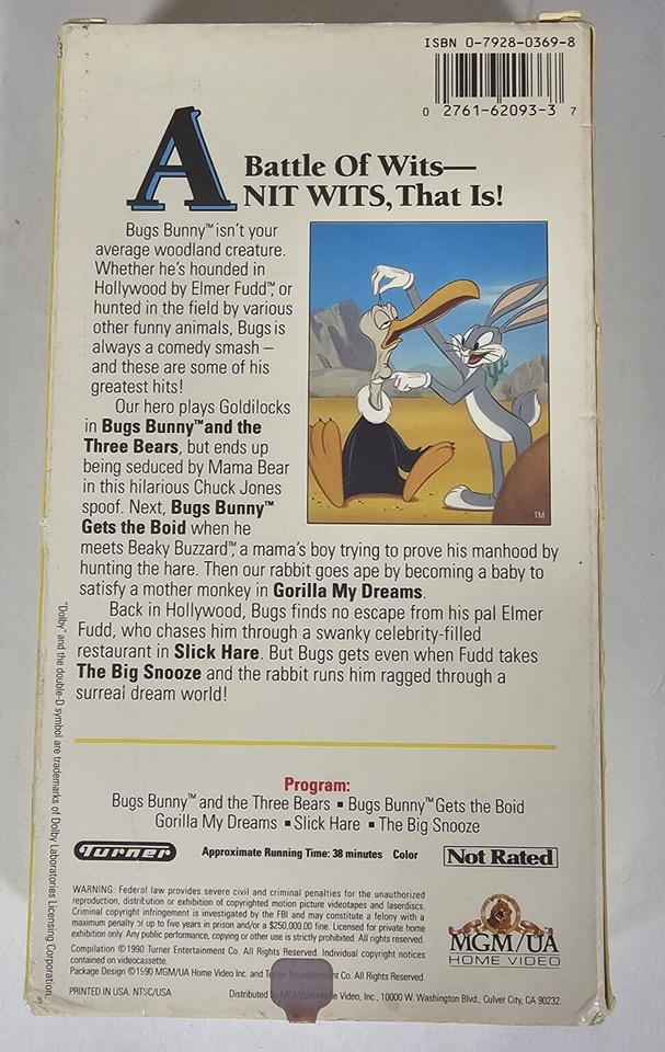 Bugs Bunny Greatest Hits VHS 1990 MGM Home Video Rare Classic Cartoon ...