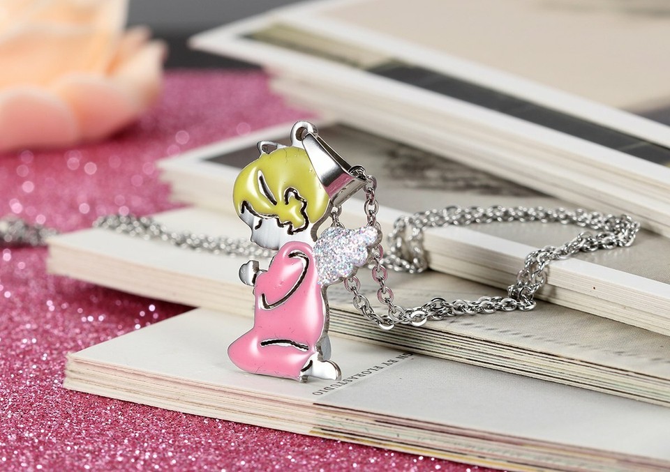 18" Cute Prayed Angel Baby Pendant Stainless Steel Chain Necklace Girls ...