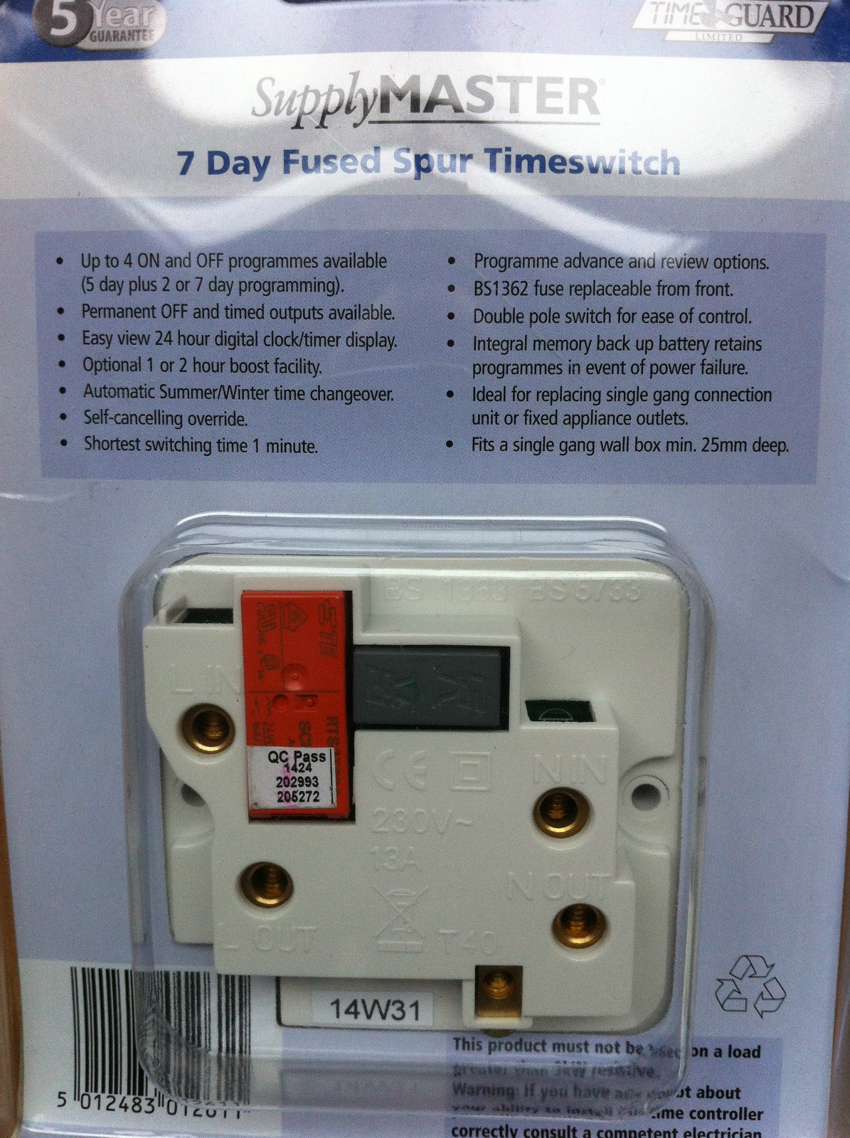 7 Day Fused Spur Timer Switch Immersion Heating Energy Saving Boost ...