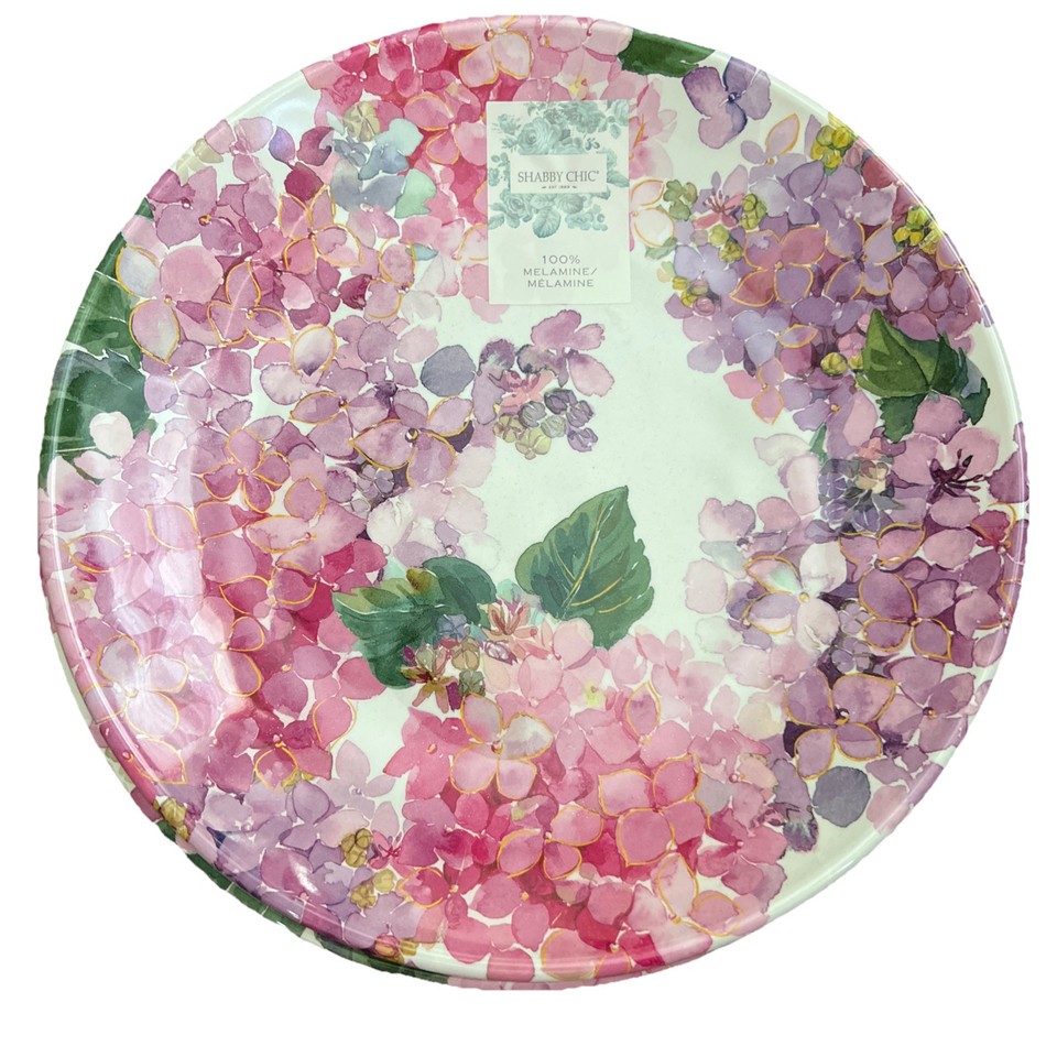 NEW Shabby Chic Purple Pink Hydrangea Floral 11” Melamine Dinner Plates ...