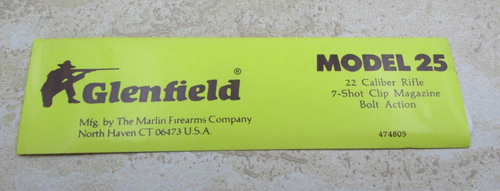 Vintage Marlin Firearms Box Sticker, Decal, Label, Glenfield Model 25 ...