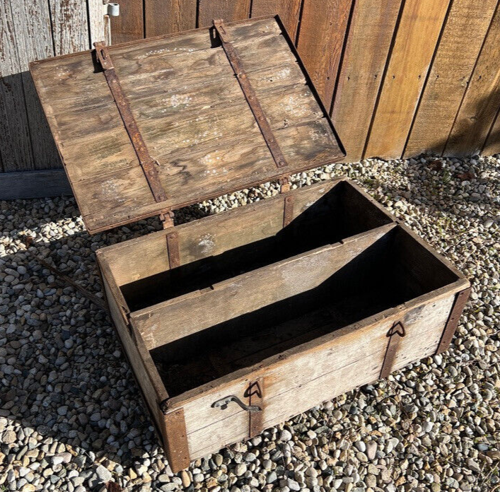 Antique STAGECOACH Wood and Iron Strongbox Chest Trunk Box Ratrod Wagon ...