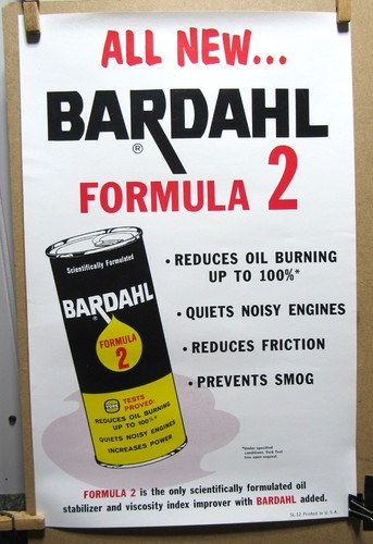 Vintage Unused Original BARDAHL FORMULA 2 Oil Additive Advertising Sign ...
