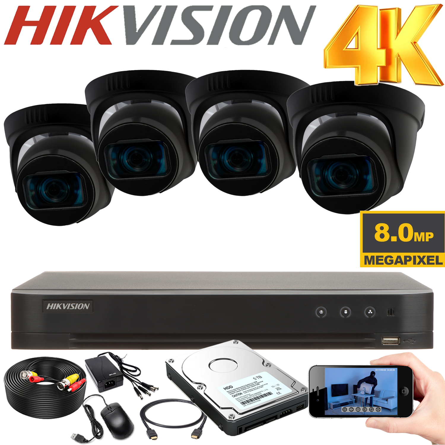 HIKVISION 4K CCTV SYSTEM 8MP DVR 8CH 4CH OUTDOOR CAMERA SECURITY BLACK ...