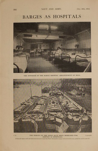 1914 WW1 PRINT BARGES AS HOSPITALS INTERIOR BEDS ON THE SEINE MOBILISED ...