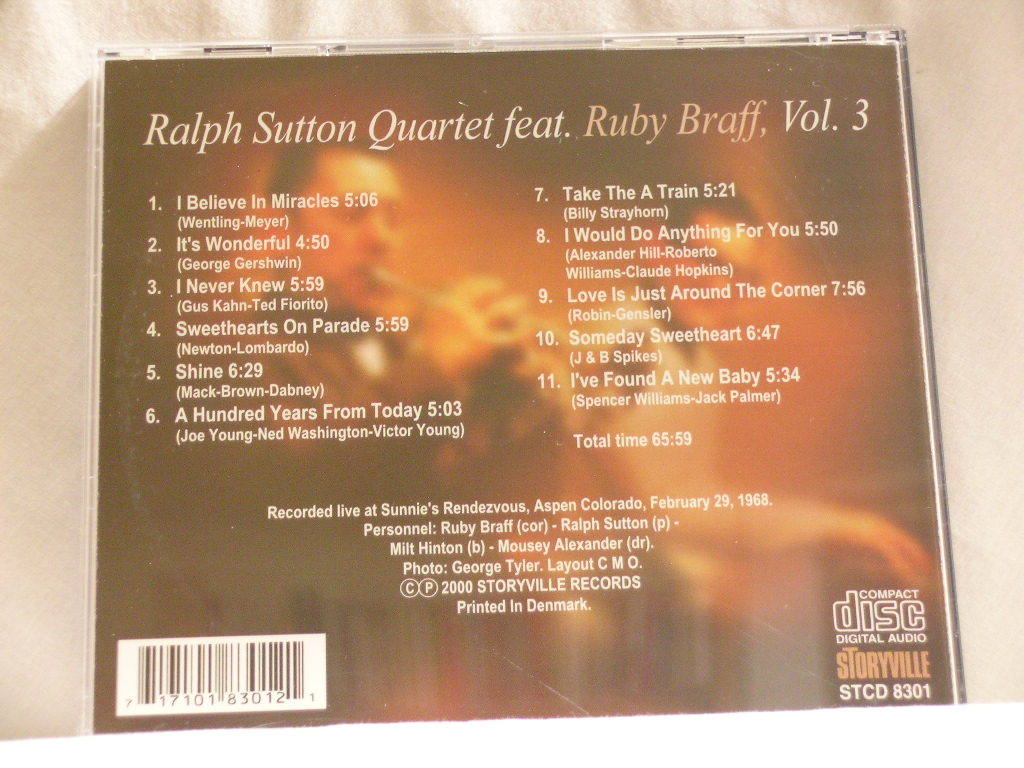 RALPH SUTTON Quartet featuring RUBY BRAFF Vol 3 Milt Hinton Storyville CD 717101830121| eBay