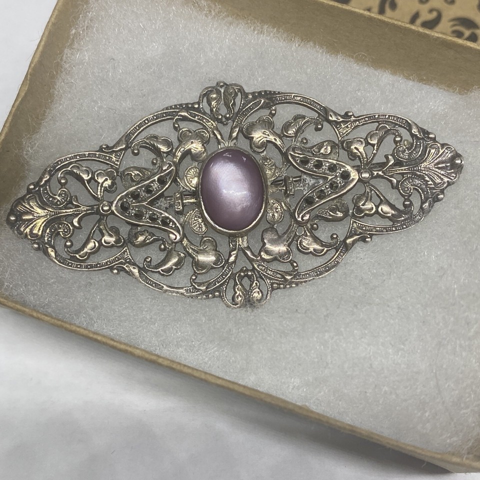 Signed BOMA Sterling Silver 925 Pink Moonstone Or MOP Marcasite Pin ...