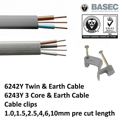 Twin and Earth 6242Y 3 Core & Earth 6243Y Cable Wire Socket T&E Electric Lights | eBay UK