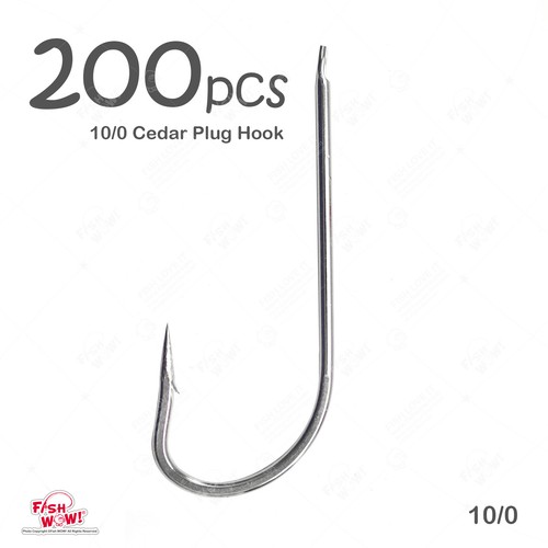 200pcs Fish WOW! 10/0 Fishing Cedar Plug Hook big game wide gap inline ...