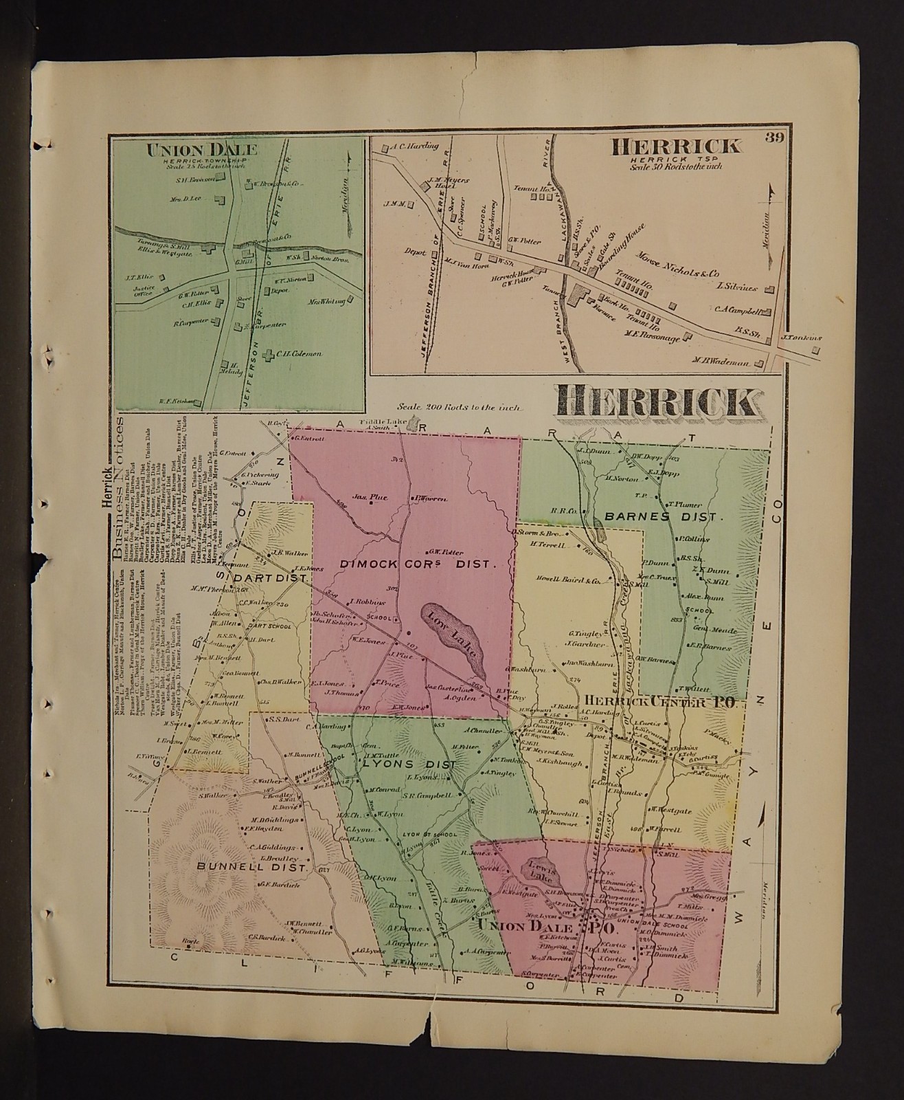 Pennsylvania Susquehanna County Map Herrick Township 1872 W16#17 | eBay