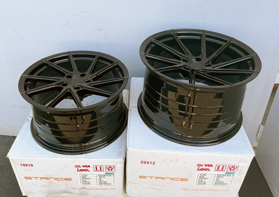 19"/20'' Stance SF01 Gloss Black Tinted Face Staggered Wheels Corvette ...