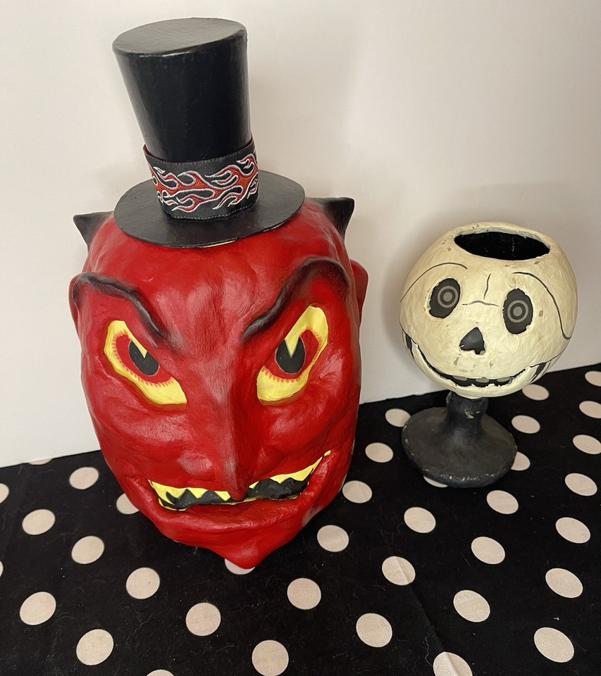 Halloween Paper Mache LARGE Devil Lantern Reproduction Vintage Style 11 ...