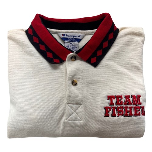 Vintage Champion Team Fishel Polo Shirt Mens XL Embroidered Logo Short ...