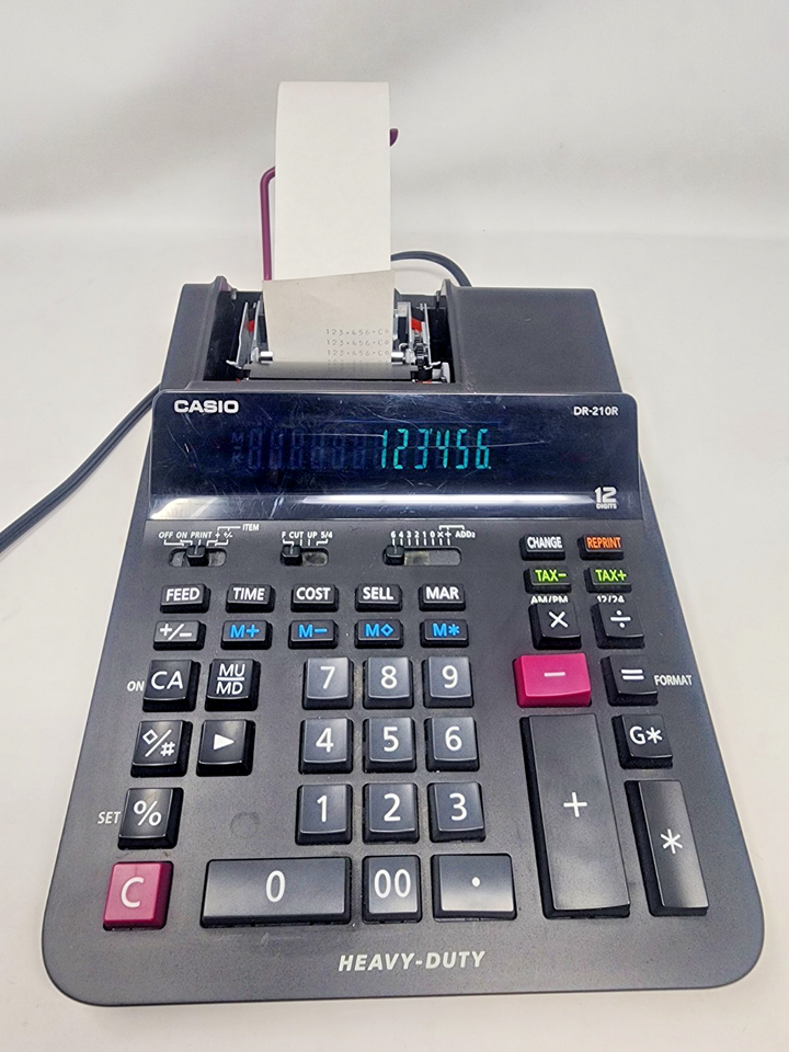 Casio DR-210R Printing Calculator 12-Digit Heavy-Duty Desktop Ribbon ...