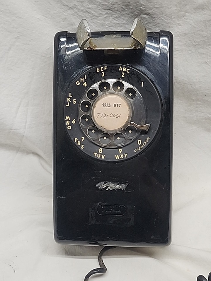 Vtg Western Electric Black Rotary Dial Wall Telephone Bell System Model ...