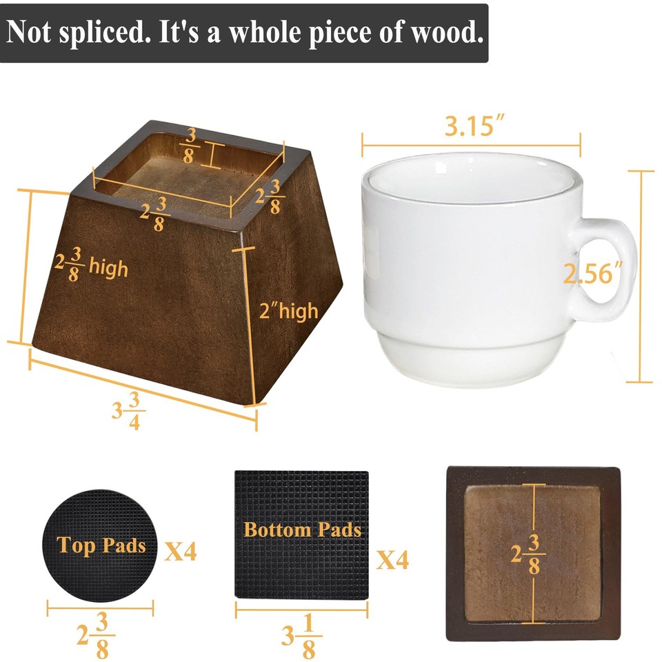 Sopicoz Wooden Furniture Risers Tapered Bed Risers Brown 4pcs 2 inch ...