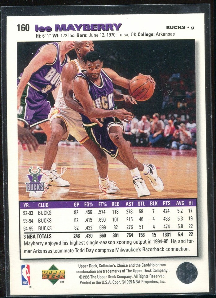 1995 Upper Deck Collector's Choice Lee Mayberry #160 Milwaukee Bucks | eBay