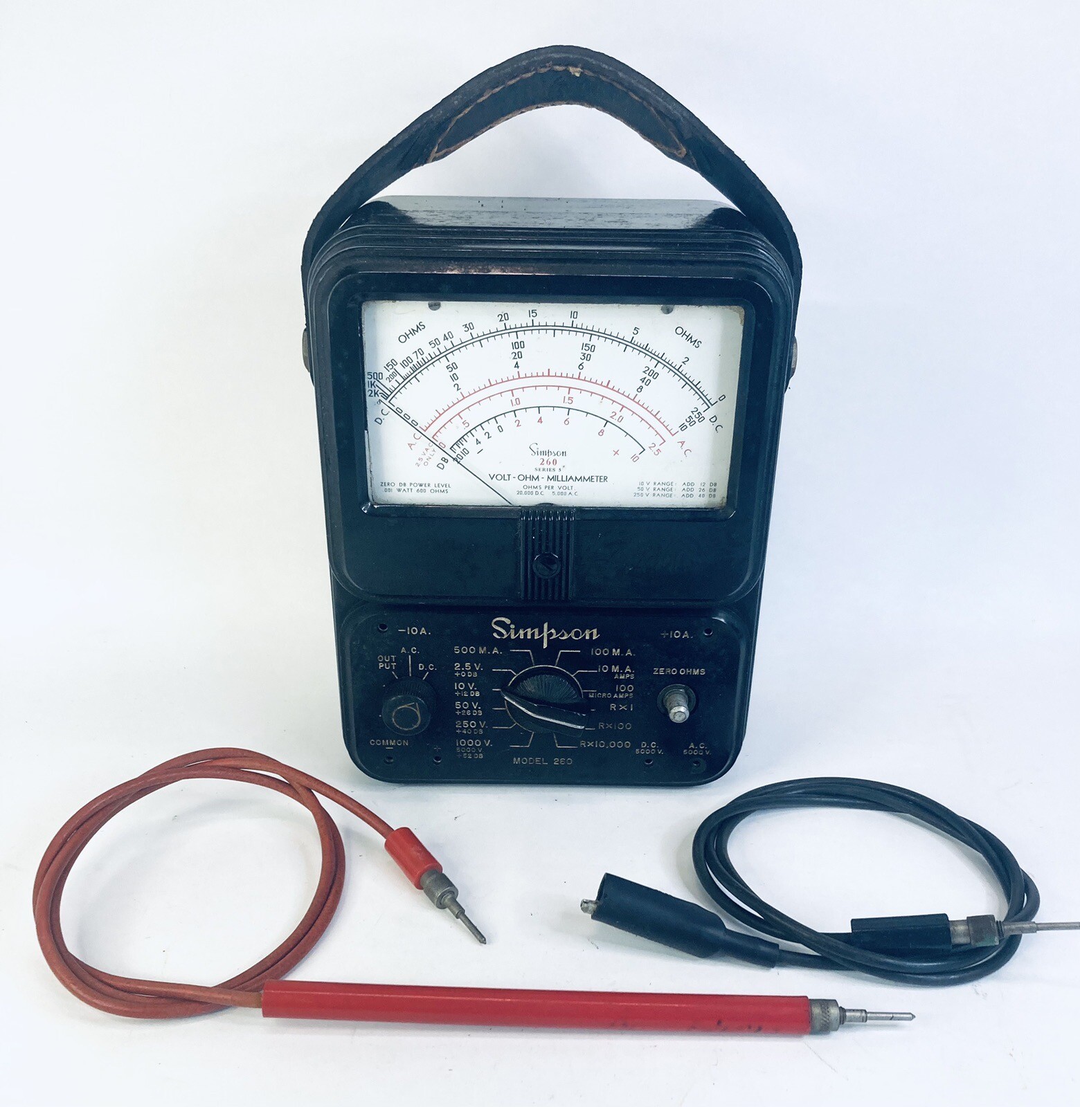 Simpson 260 Series 5 VOM Volt Ohm Milliammeter w/ 2 Leads Leather ...