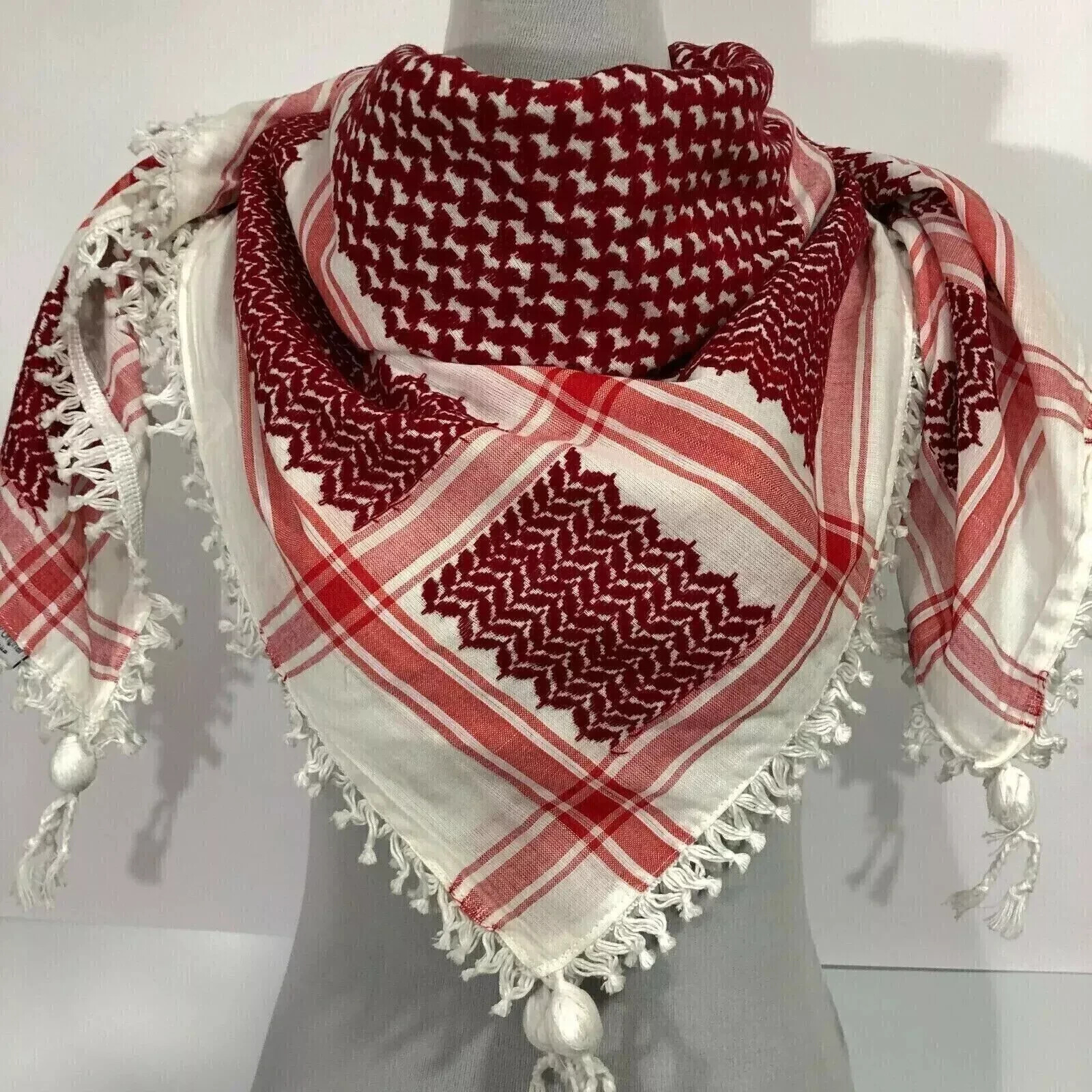 Shemagh Keffiyeh Arab Unisex Scarf Palestine Red/White Kufiya Bandana ...