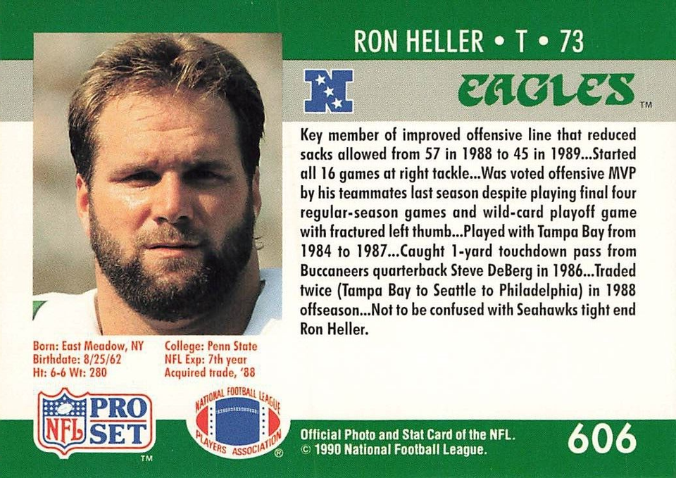 1990 Pro Set #606 RON HELLER RC Philadelphia Eagles Rookie | eBay
