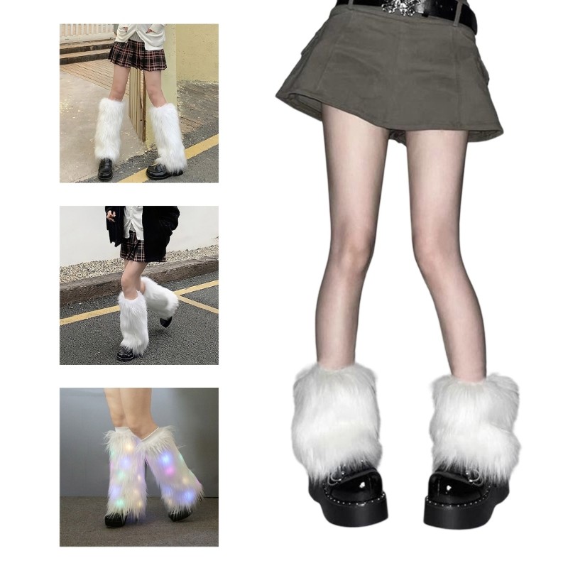 Faux Furs Leg Warmer,Y2K Warm Cozy Fuzzy Leg Warmer Boot Cuffs Cover ...