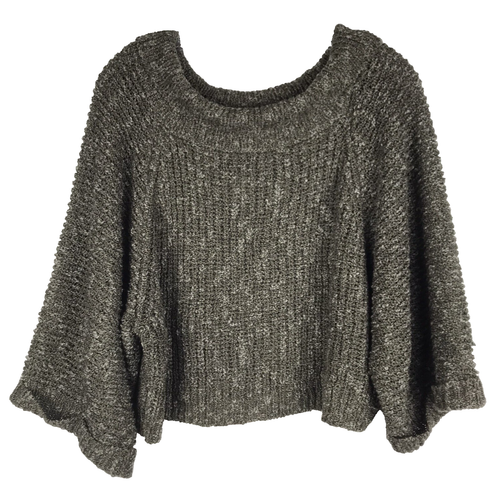 Figwood Brand Wide Neck Sweater Boxy Crop 3/4 Sleeve Knit Marled Green ...