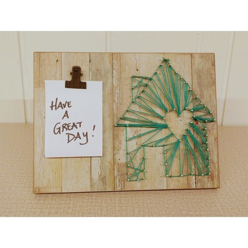 Clipboard Easel String Art Rustic House Heart Wood Frame Note Clip Aqua ...