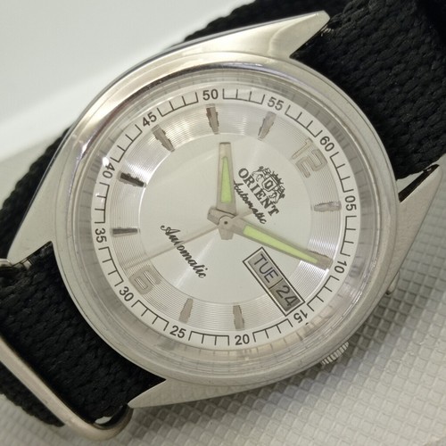 VINTAGE ORIENT AUTOMATIC 46943 JAPAN MENS SILVER COLOR DIAL WATCH a090 ...