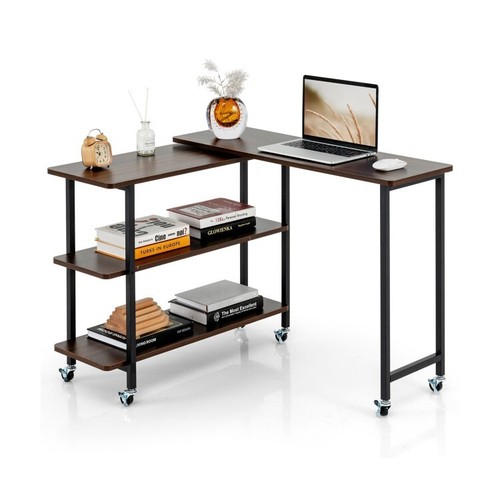 360° Home Office Computer Desk Rotating Sofa Side Table w/2 Tier ...