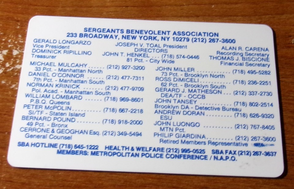 NYPD Collectible 1995 New York City Police Department Union Card Mint ...